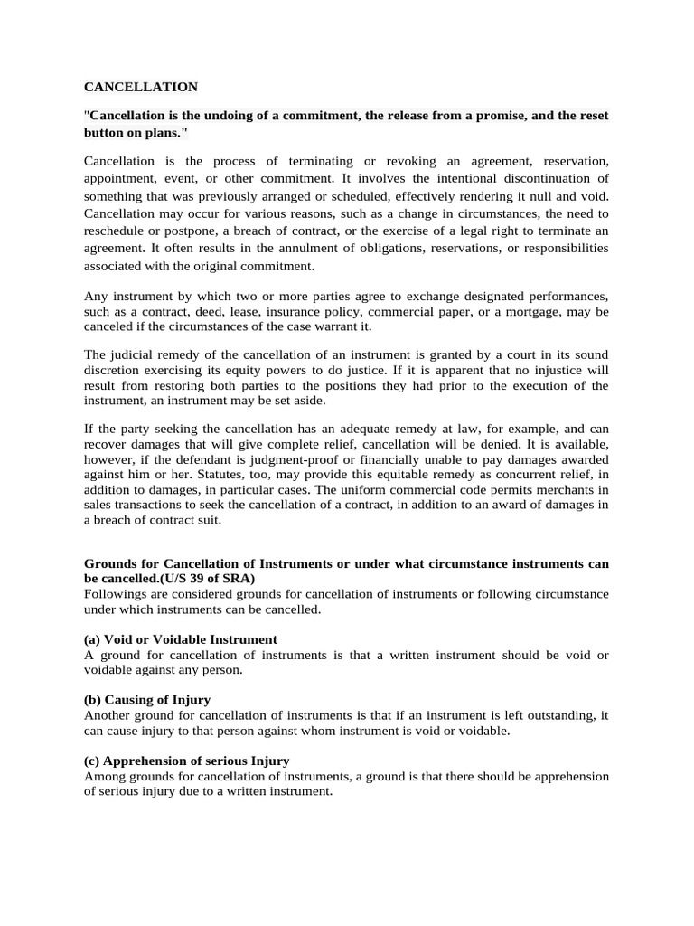 Cancellation | PDF | Legal Remedy | Lease