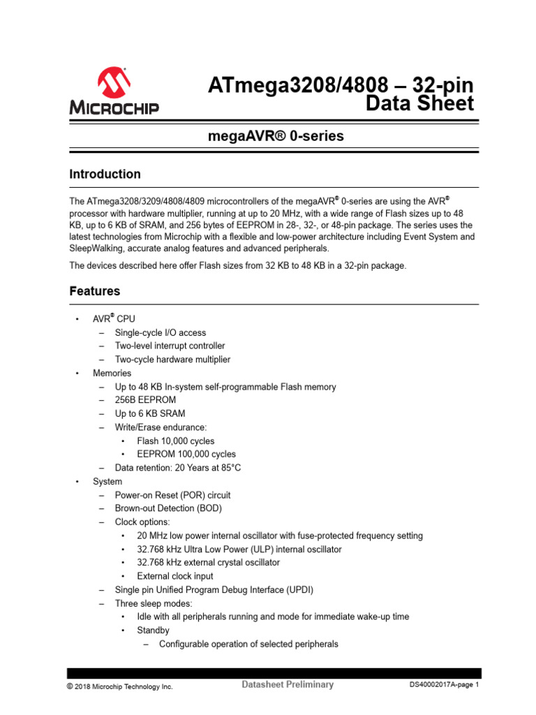 Atmega3208/4808 - 32-Pin Data Sheet: Megaavr® 0-Series | PDF | Digital Electronics | Electronics