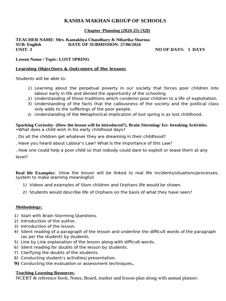 Learning Objectives for "Lost Spring" | PDF | Cognition | Cognitive Science