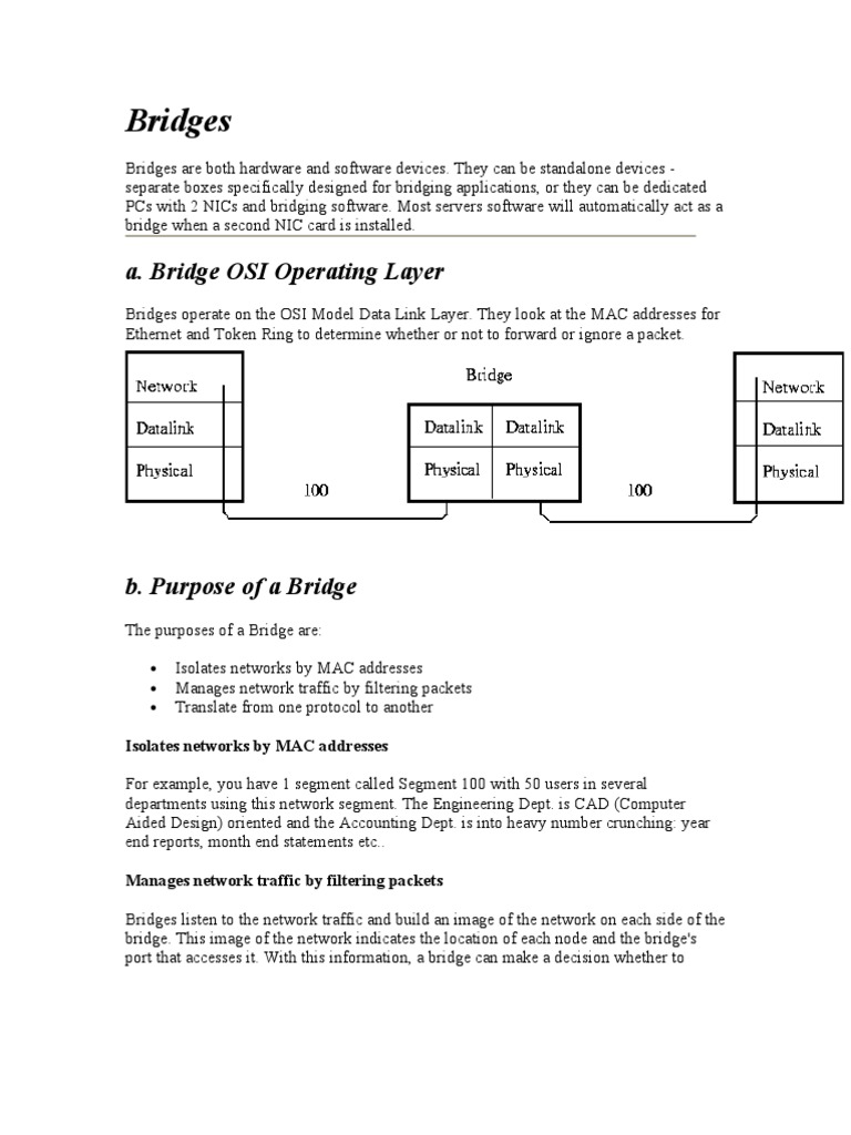 Bridges: A. Bridge OSI Operating Layer | PDF | Computer Network | Port ...