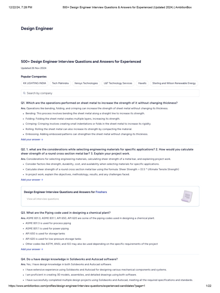 design engineer intrerview questions | PDF | Stress (Mechanics) | Plastic