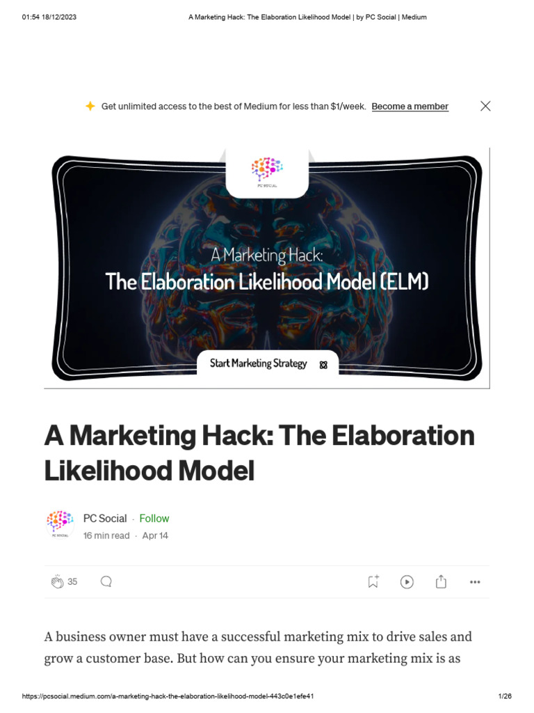 A Marketing Hack_ the Elaboration Likelihood Model _ by PC Social _ Medium | PDF | Persuasion ...