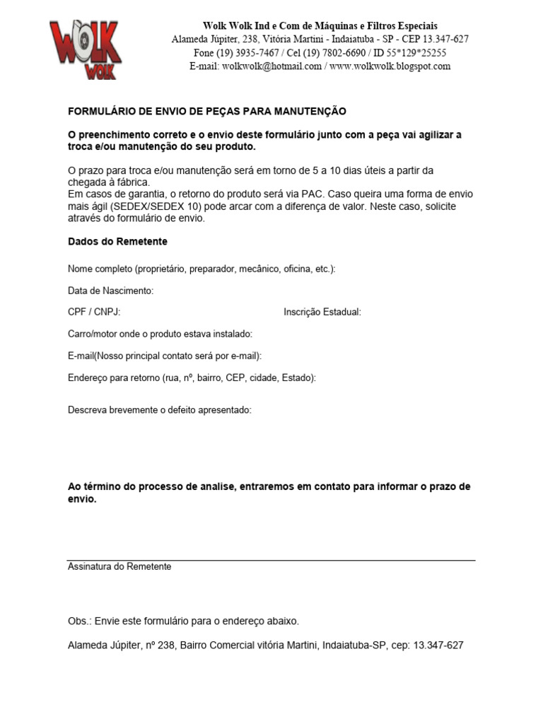 Formulário para Troca | PDF