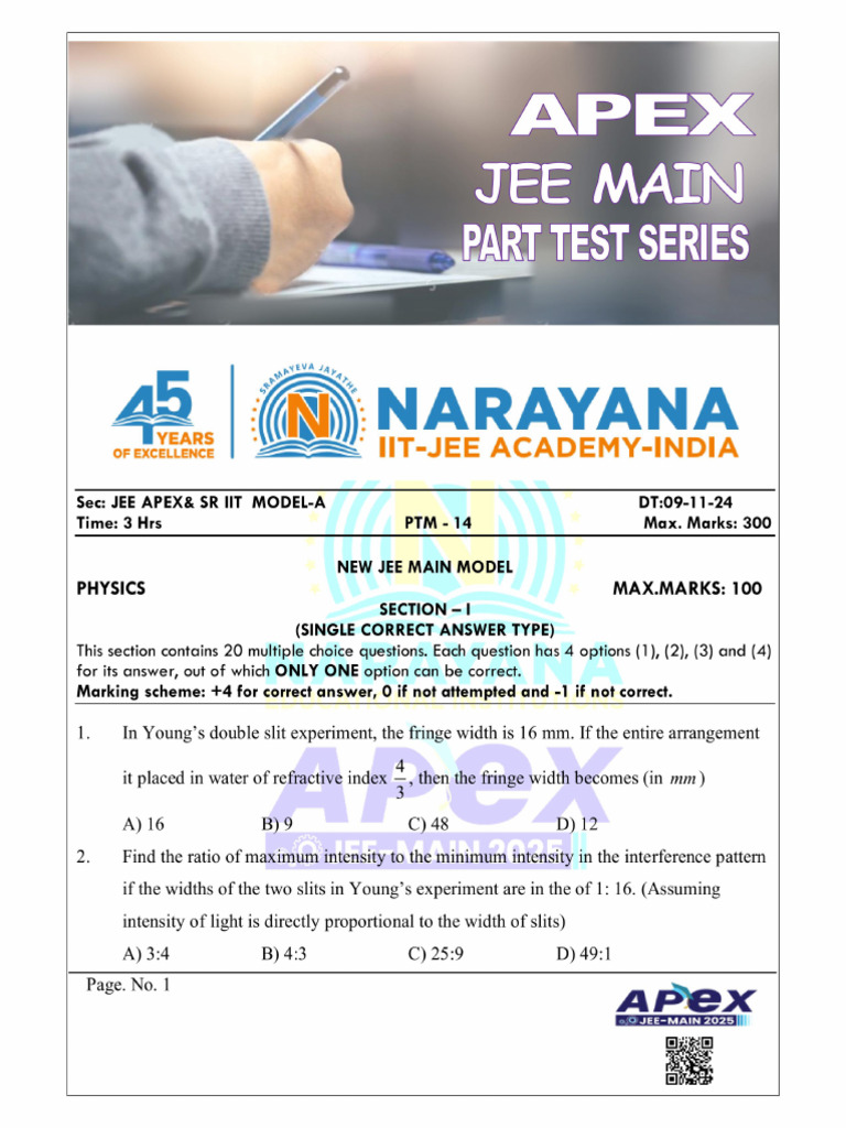09-11-2024__sr Iit _ Jee Apex _jee Main Model_ptm-14_qp Final | PDF