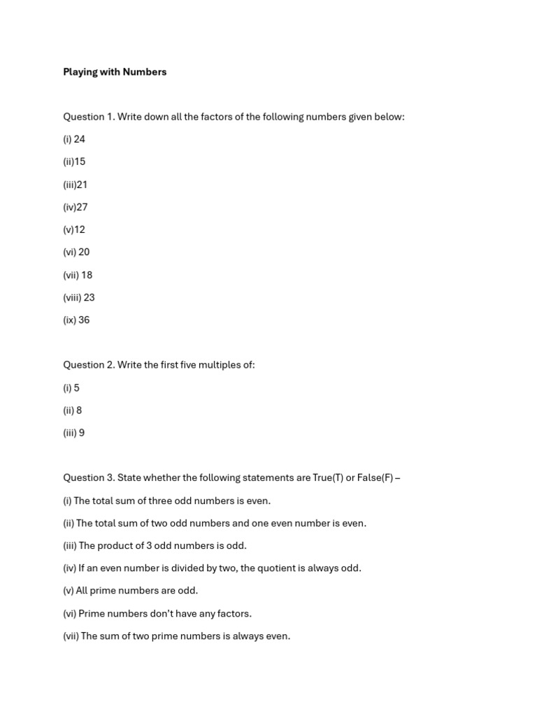 Maths Playing With Numbers Q | PDF | Prime Number | Numbers