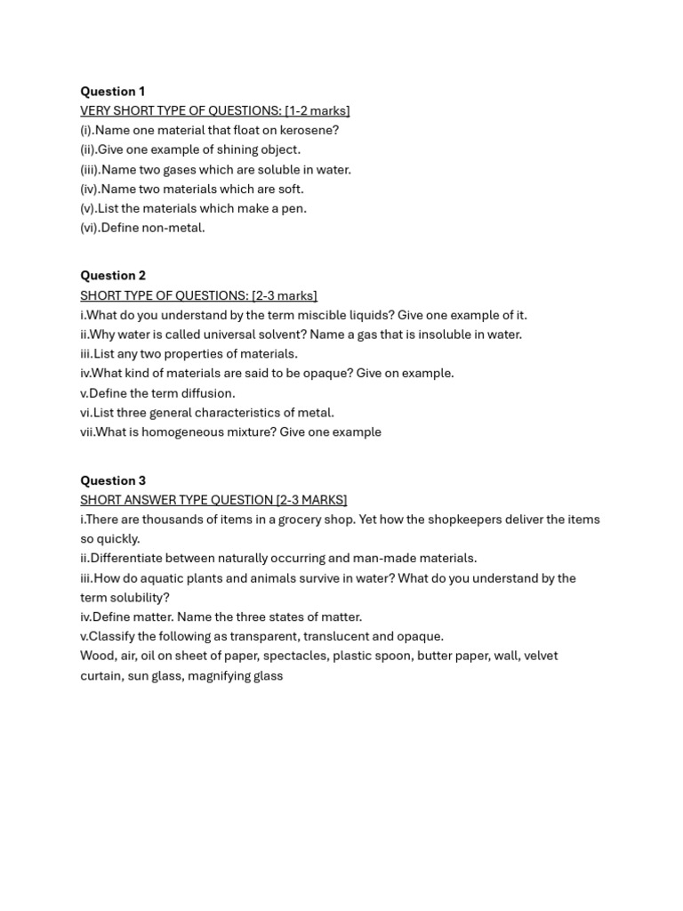 Science Sorting Materials Q | PDF | Solubility | Water