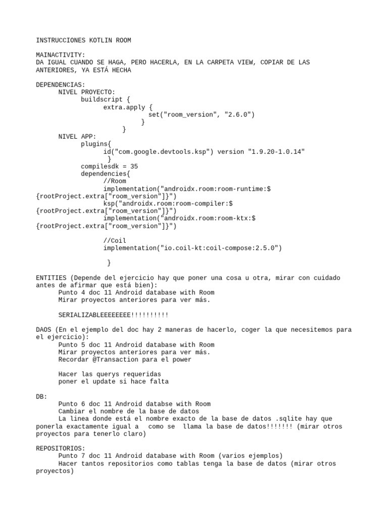 Instrucciones Kotlin Room | PDF | Informática | Software