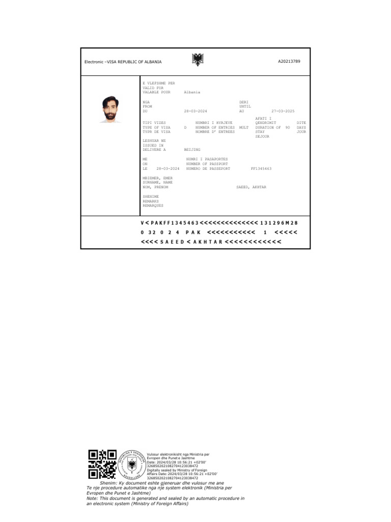Albania E-Visa Sample Document | PDF | Cultural Globalization | Immigration