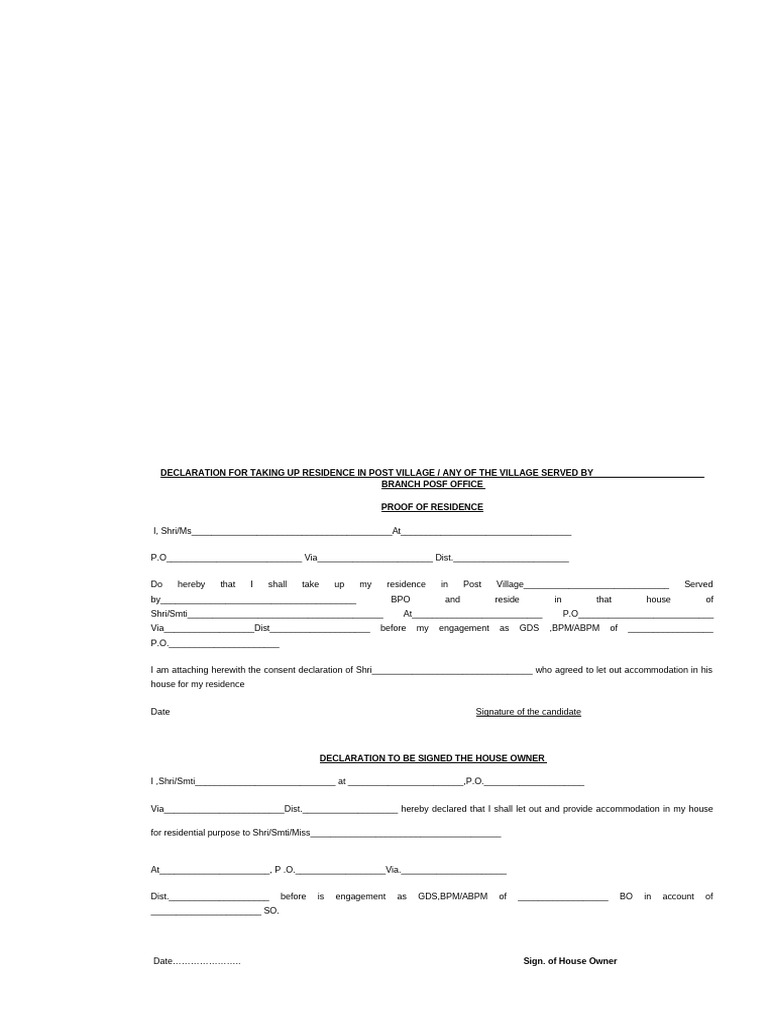Post Office Residence Declaration Form | PDF