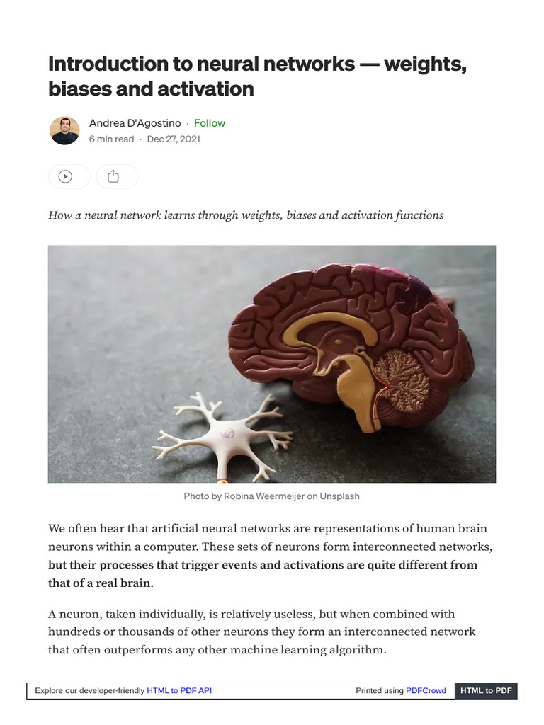 Medium Com TheDrewDag Introduction To Neural Networks Weight | PDF ...