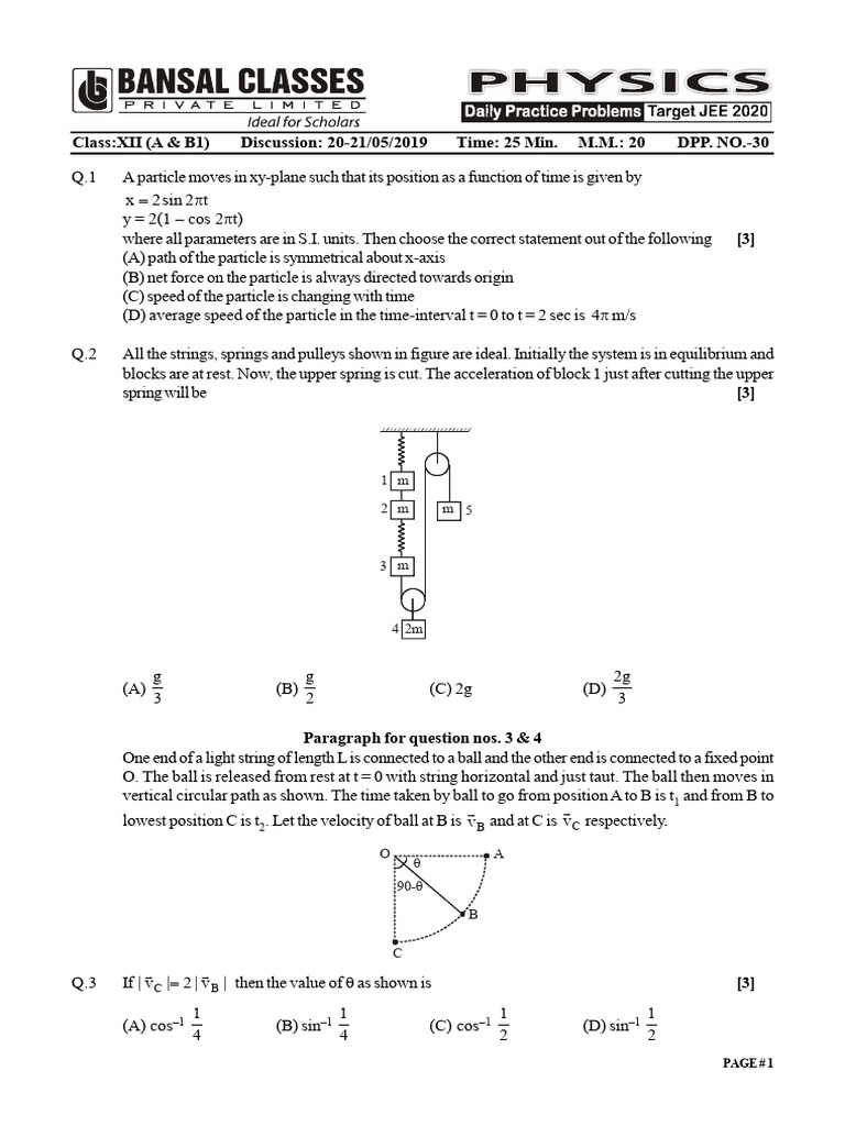 DPP (30-32) 12th Physics - WA | PDF | Motion (Physics) | Physical Quantities