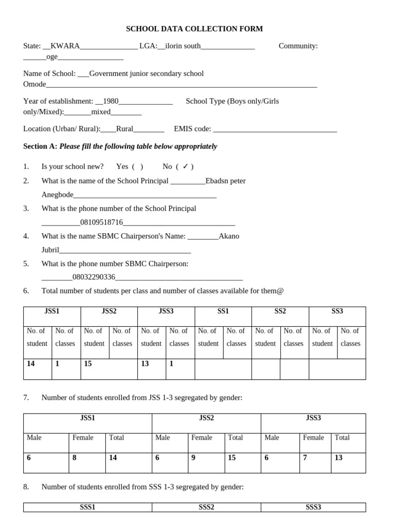 Nass School Data Collection Form-1-1 | PDF