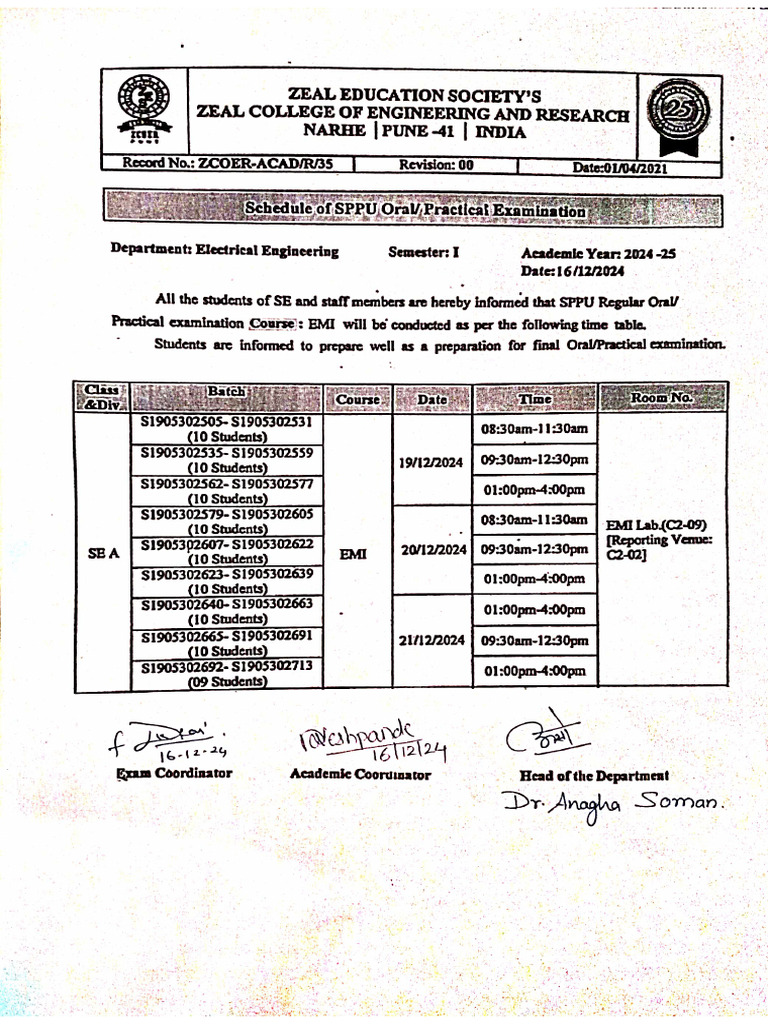 Emi Practical Exam Schedule | PDF