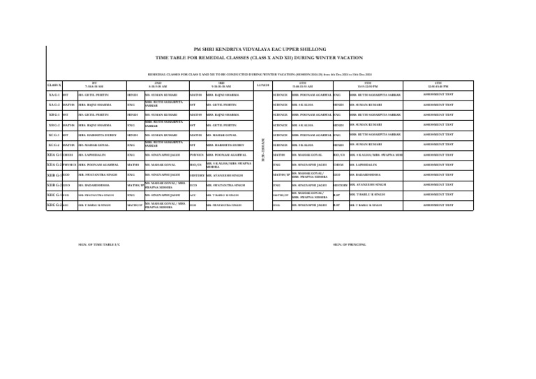 Remedial Time Table 02.12.24 | PDF