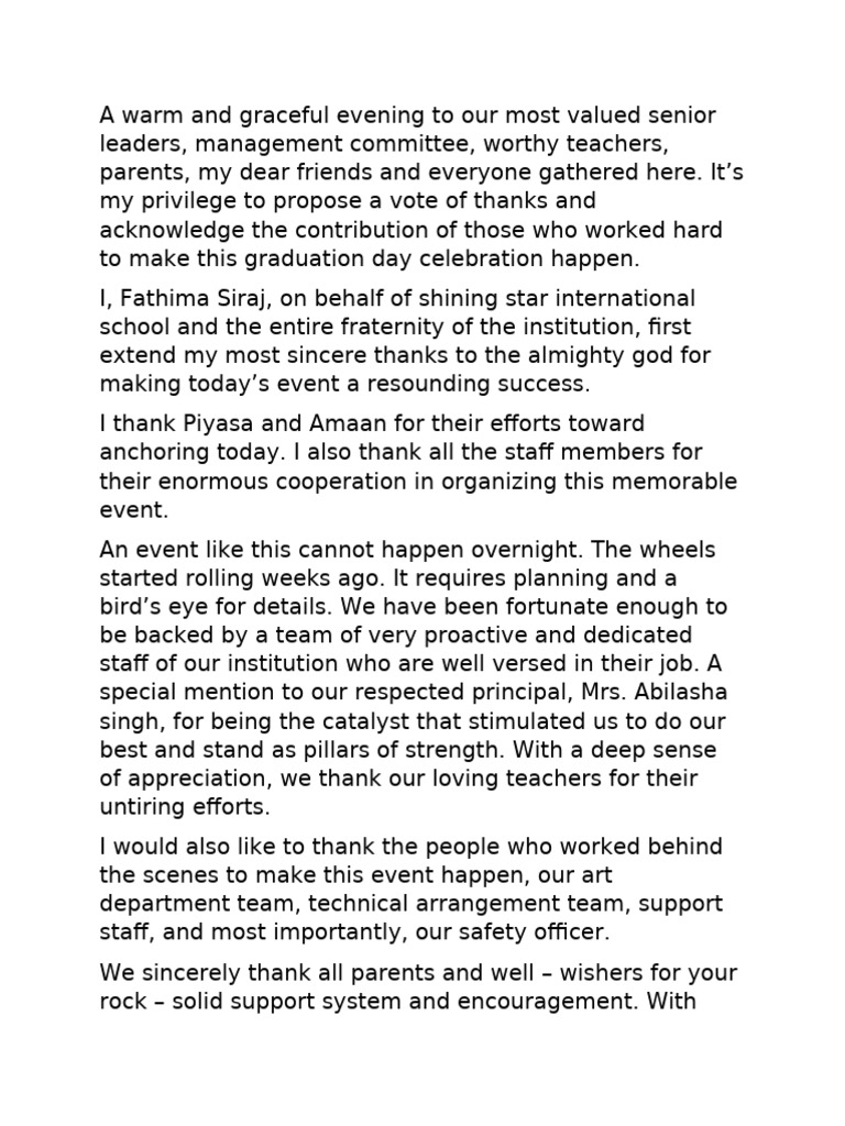 Vote of Thanks For Graduation Day | PDF