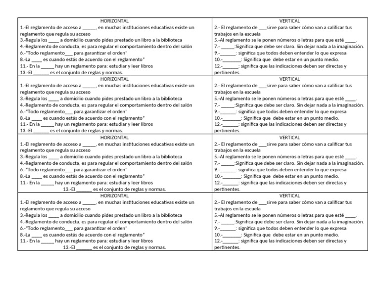 Crucigrama Reglamente Shey | PDF
