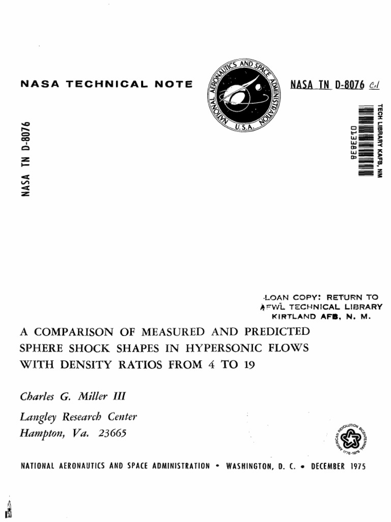 A Comparison of Measured Abd Predicted Shock Shapes in Hypersonic Flows ...