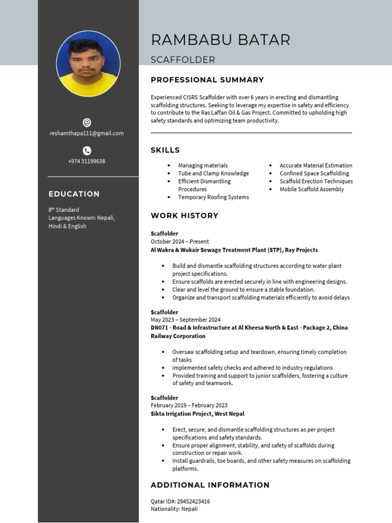 Experienced CISRS Scaffolder Resume | PDF | Scaffolding