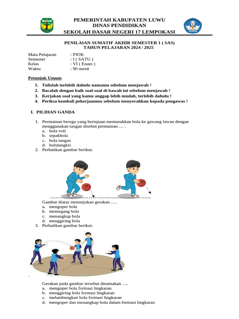 Soal SUMATIF AKHIR SEMESTER 1 KELAS 6 2024 | PDF