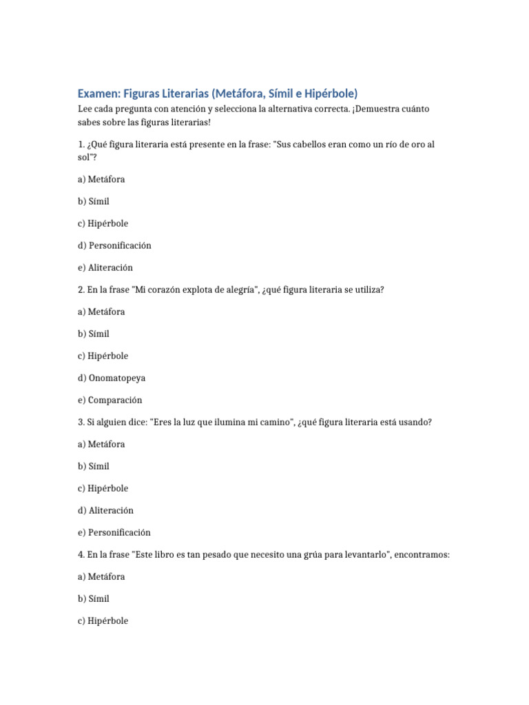 Examen Figuras Literarias | PDF