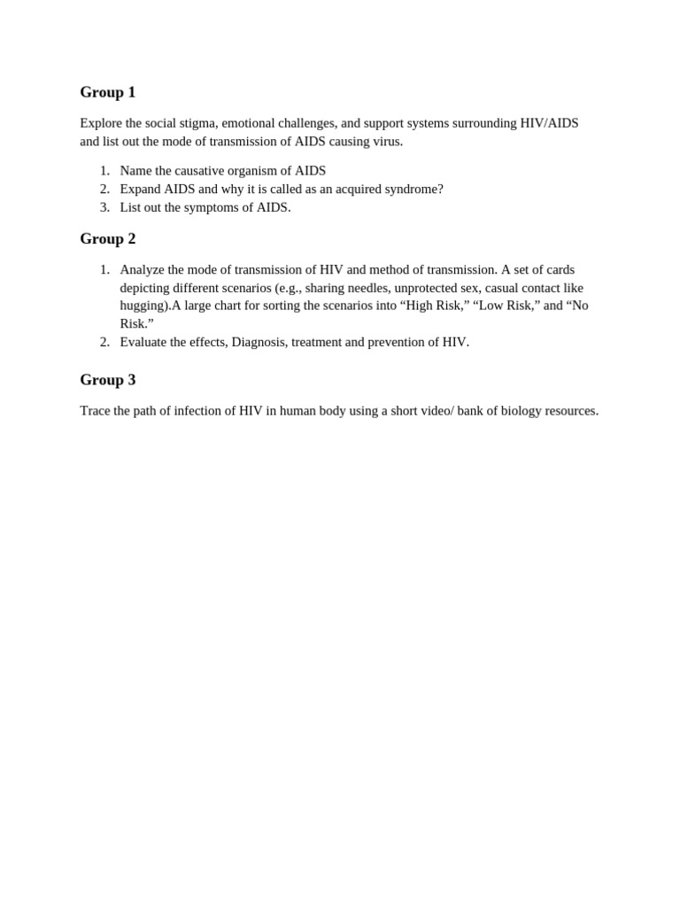 Aids Worksheet | PDF