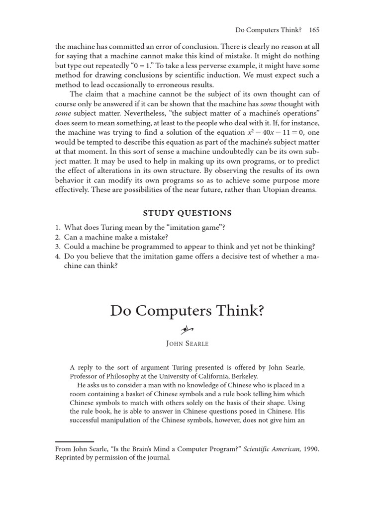 Searl John Do Computers Think | PDF | Mind | Artificial Intelligence