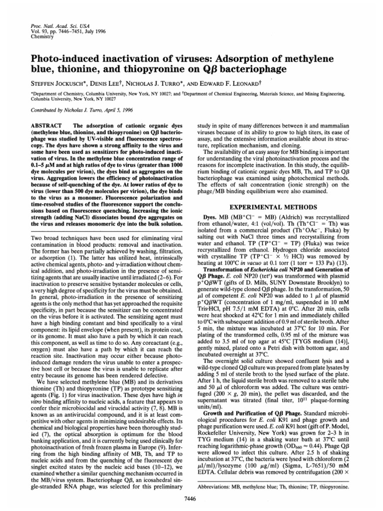 Photo-Induced Inactivation of Viruses | PDF | Fluorescence | Virus