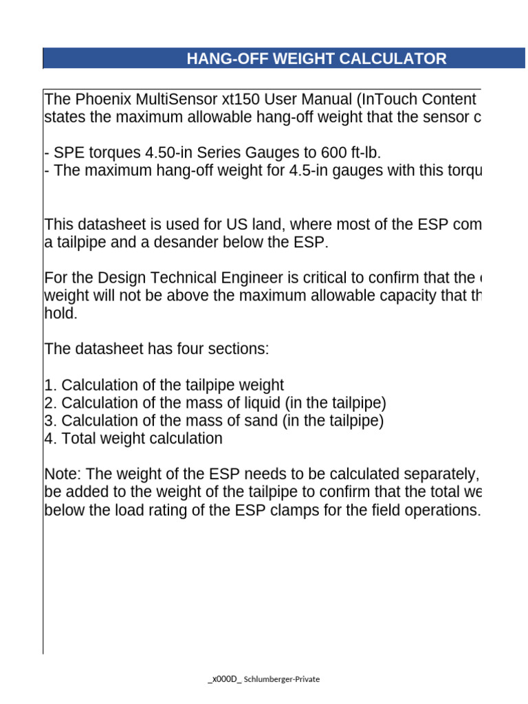 Hang-Off Weight Calculator 7822903 02 | PDF | Density | Metrology