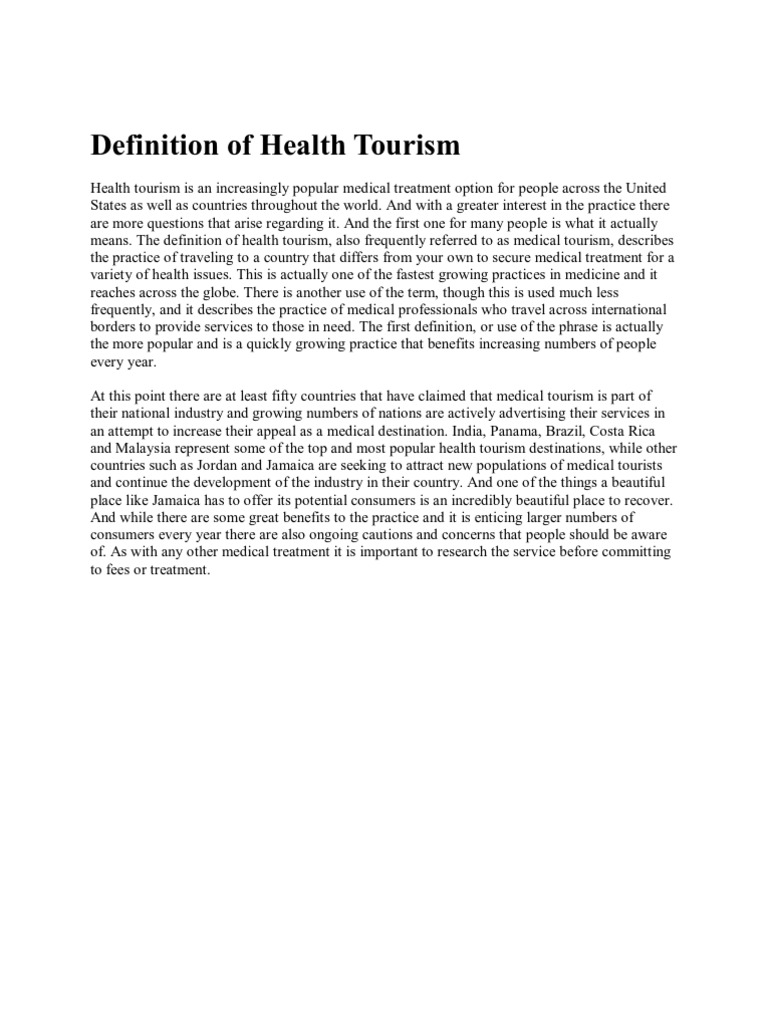 Definition of Health Tourism | PDF | Health Care | Hospital