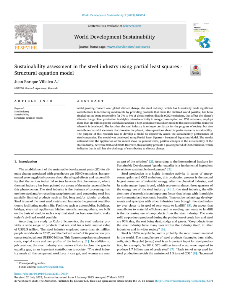 Sustainability Assessment in the Steel Industry Using Partial Least ... Sustainability Assessment in the Steel Industry Using Partial Least ...