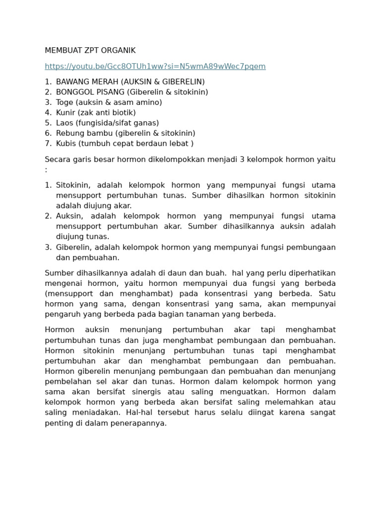 Pembuatan ZPT Organik dan Giberelin | PDF
