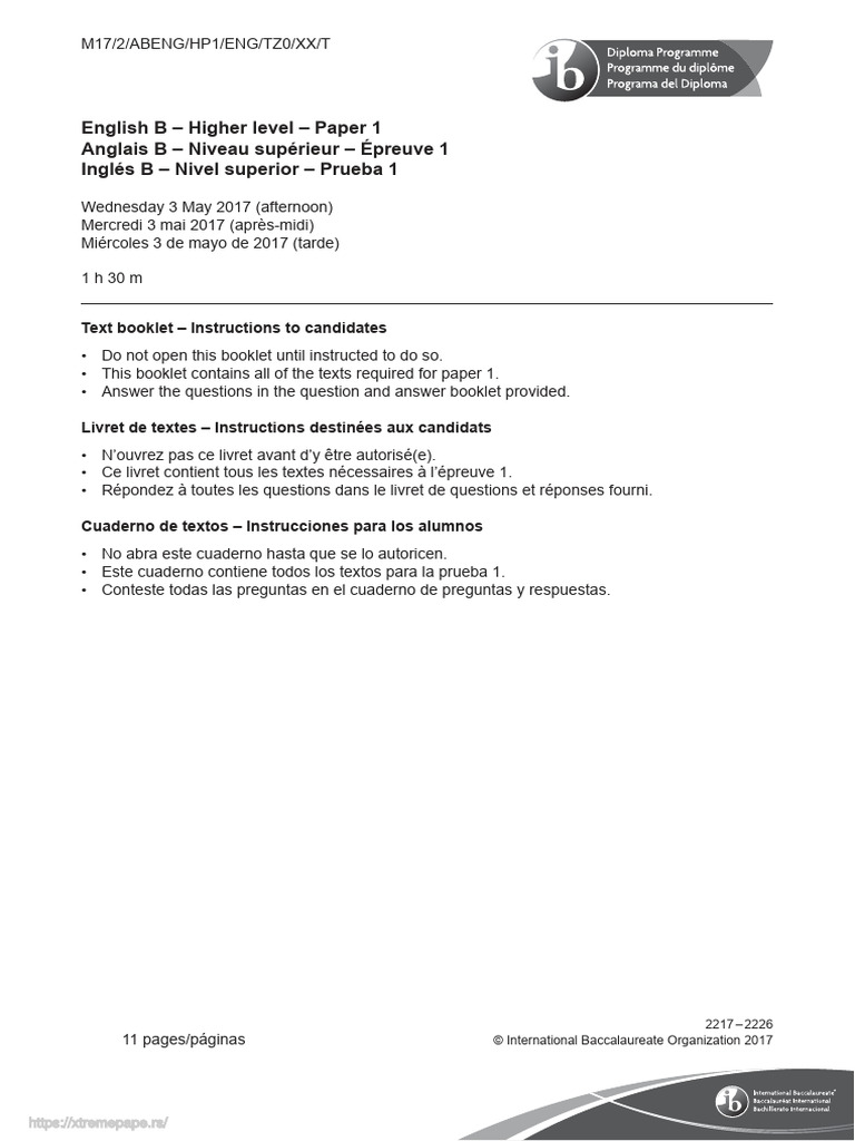 IB English B Paper 1 Instructions | PDF | Poverty | Poverty & Homelessness