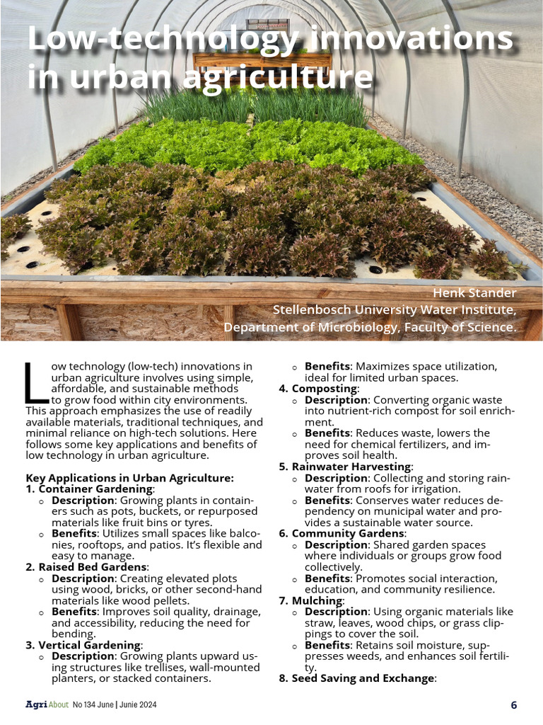 Low-Technology Innovations in Urban Agriculture | PDF | Urban ...