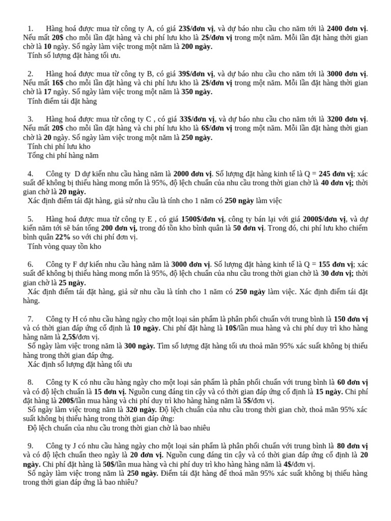 Đề cương ôn tập bài tập QLDT&KH 11.2023 | PDF