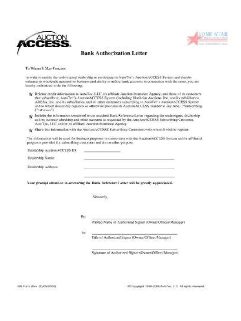 Formal Bank Authorization Letter Example1 | PDF