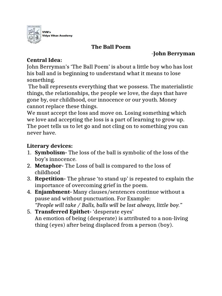The Ball Poem - Notes | PDF
