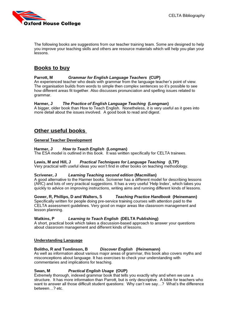 Bibliography - CELTA Course | PDF | Vocabulary | Language Education