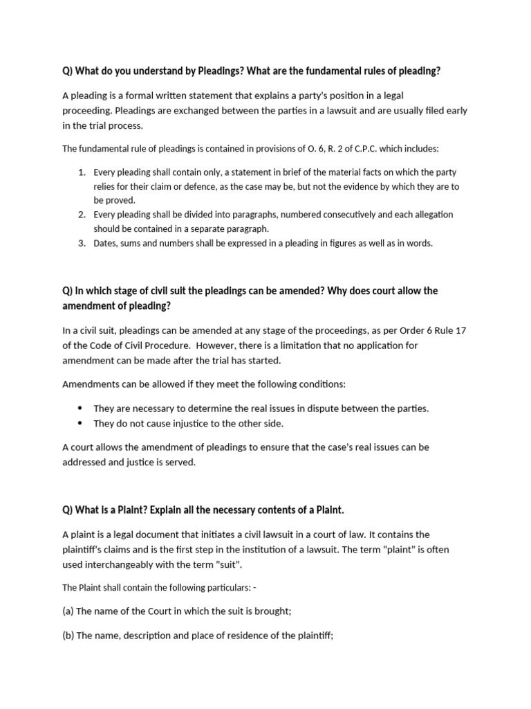 drafting answers | PDF | Pleading | Lawsuit