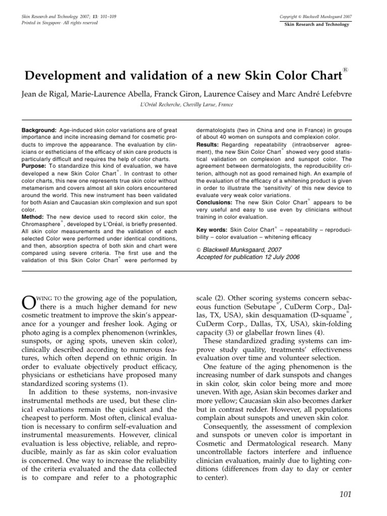 Development and Validation of A New Skin Color Chart | PDF | Color ...