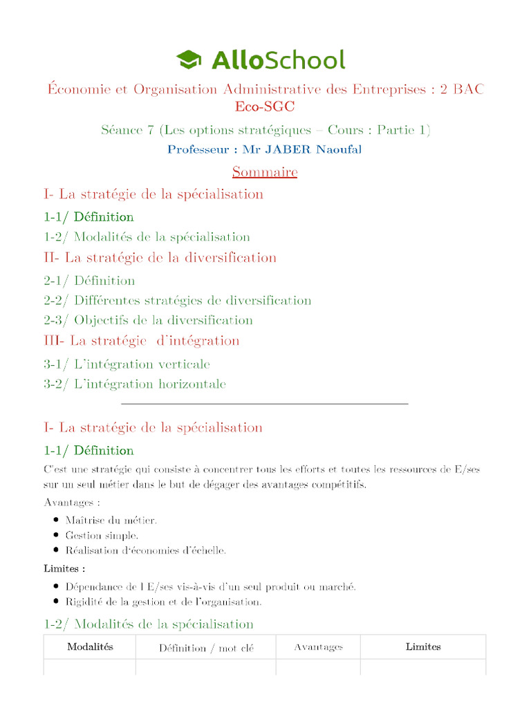 Seance 7 Les Options Strategiques Cours Partie 1 | PDF