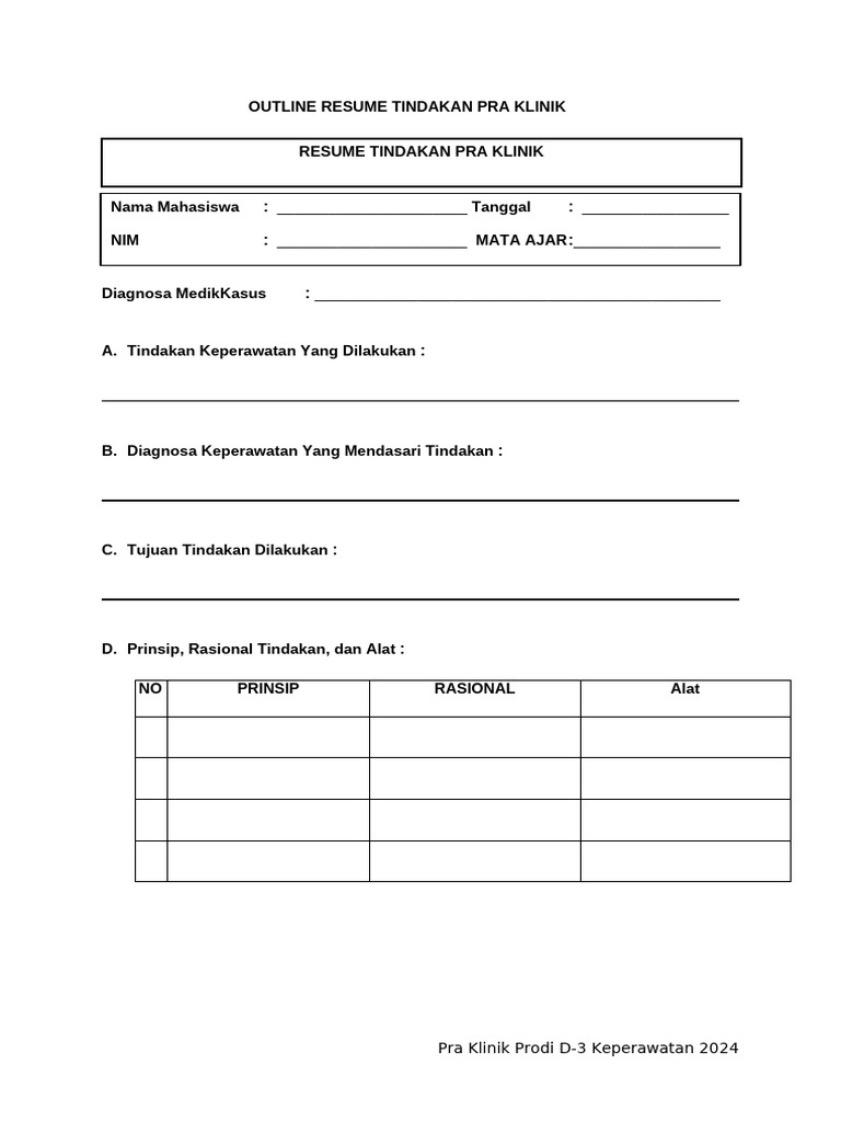 Outline Resume Tindakan Pra Klinik | PDF