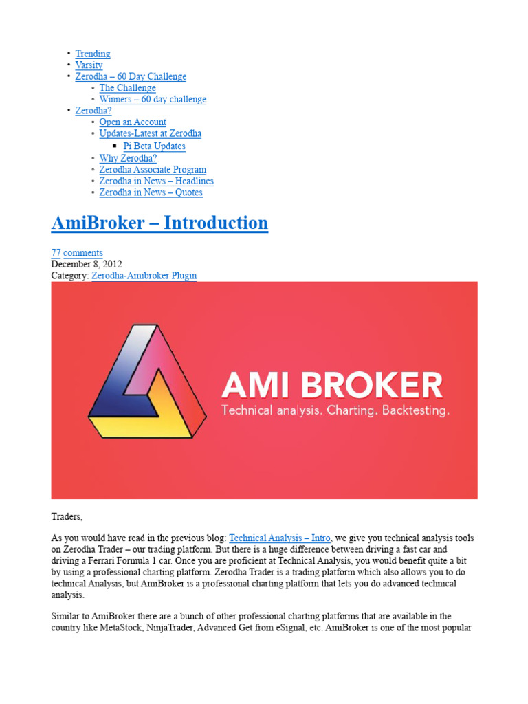 Zerodha Amibroker | PDF | Technical Analysis | Subscription Business Model