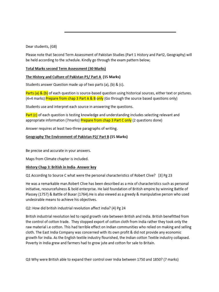Second Term Assessment Paper Pattern & Referral Key | PDF | Rain ...
