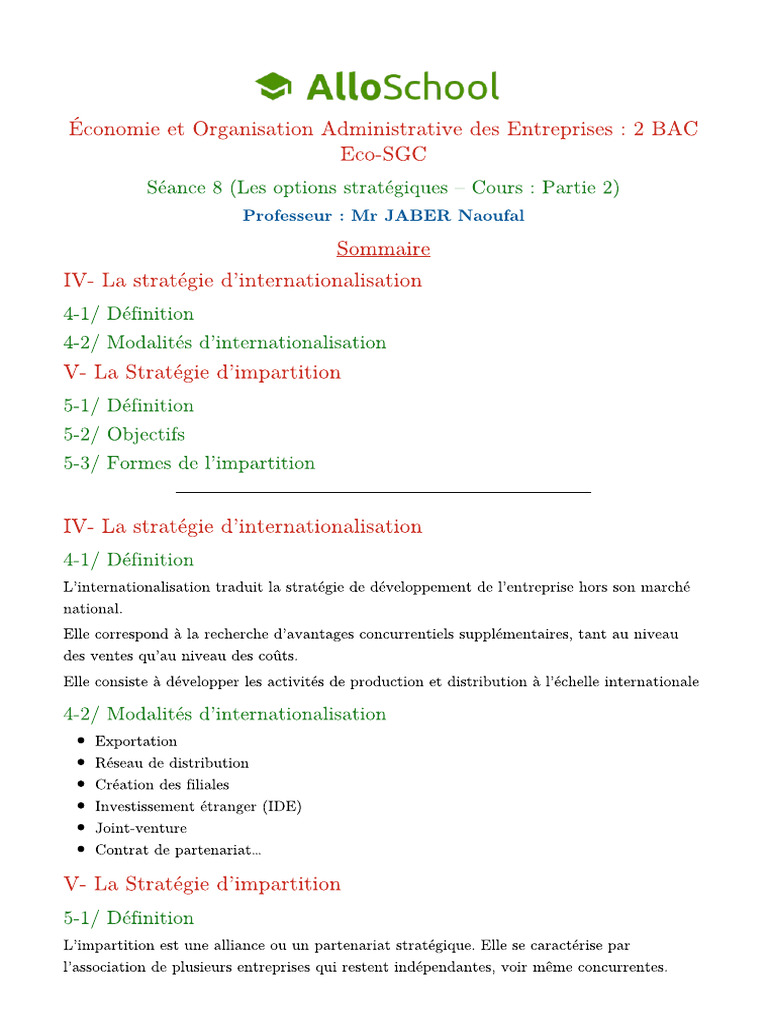 Seance 8 Les Options Strategiques Cours Partie 2 | PDF