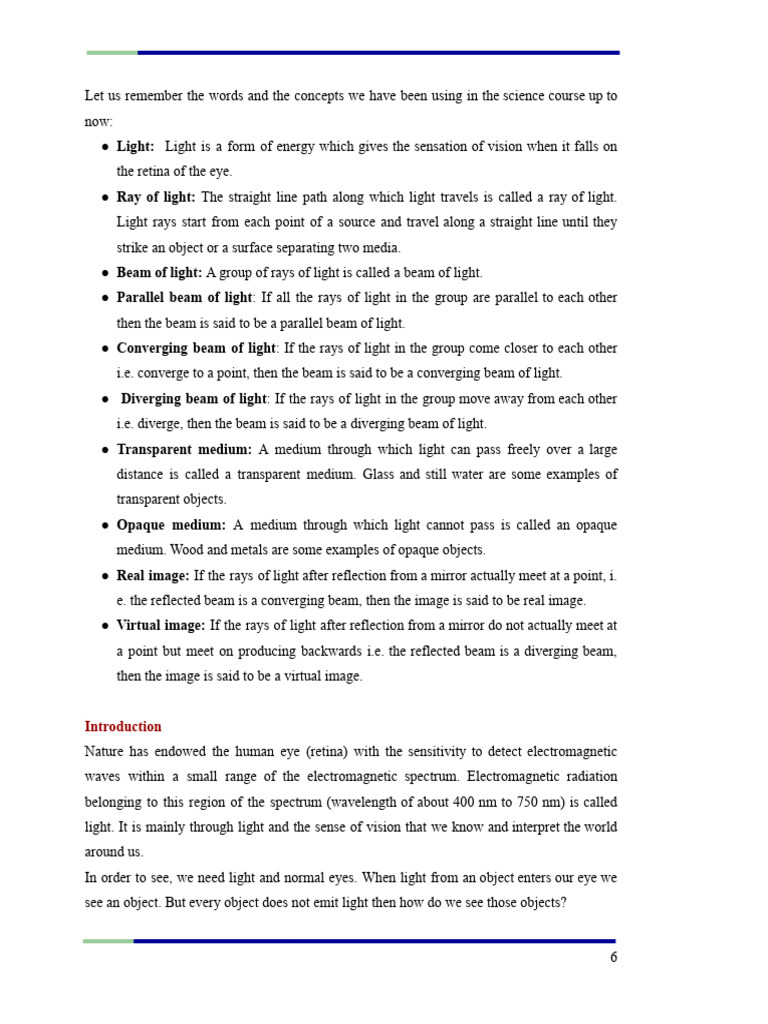 Light and Reflection Concepts | PDF | Light | Reflection (Physics)