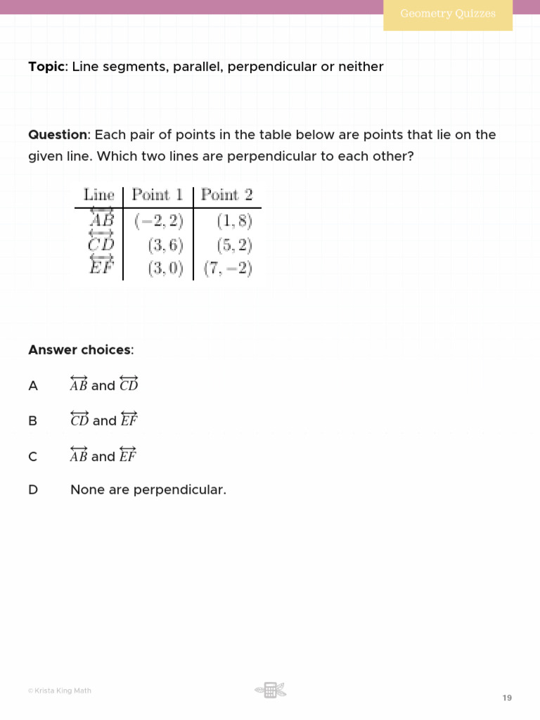 2.2 Line Segments, Parallel, Perpendicular or Neither PDF | PDF ...