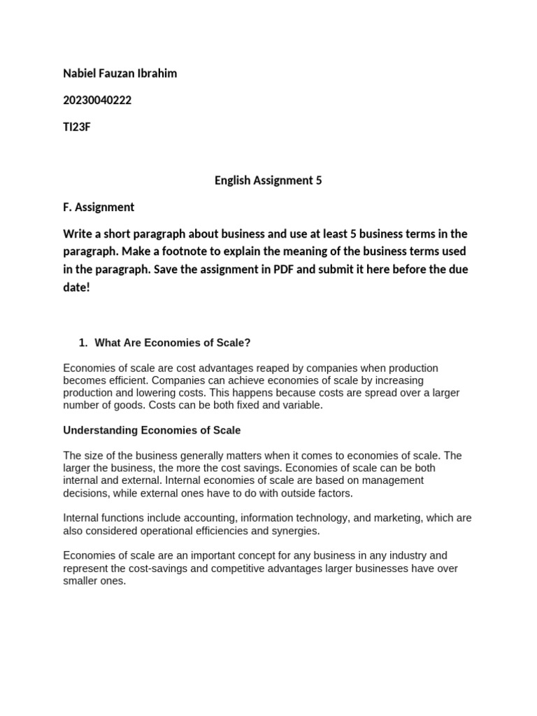 Nabiel Fauzan Ibrahim (20230040222) - ASSIGNMENT 5 | PDF | Economies Of Scale | Risk Management