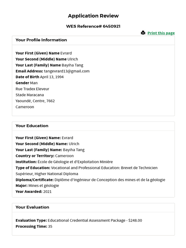 Application Review - WES.org | PDF