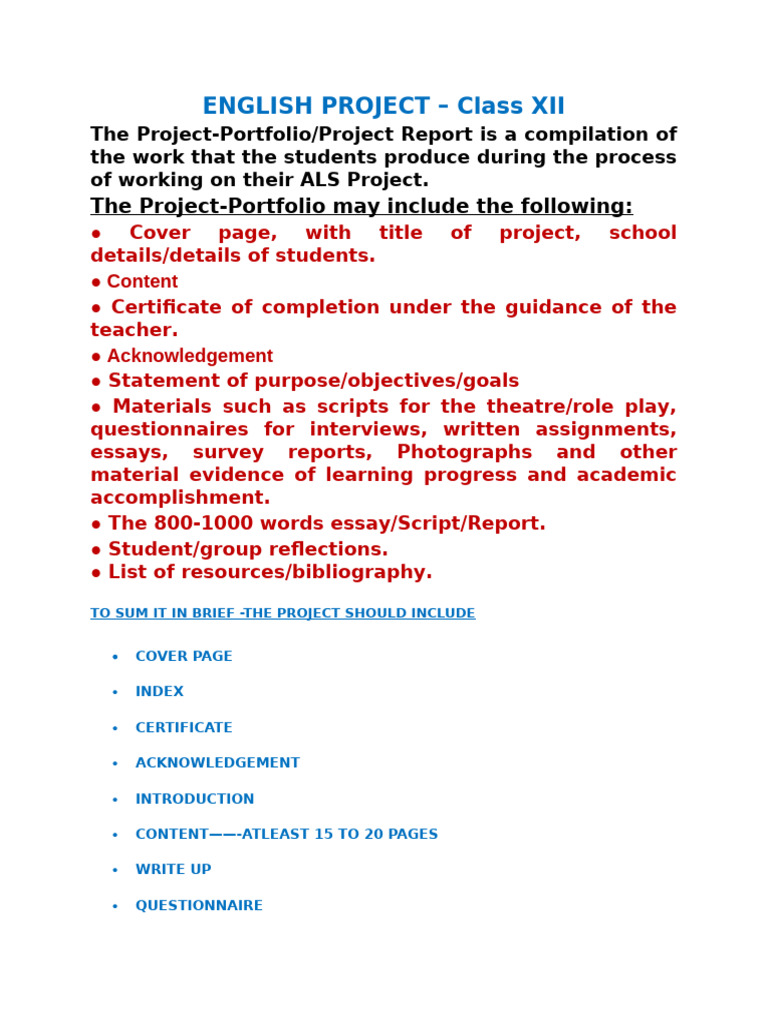 Class 12 English Project Guidelines | PDF | Psychological Resilience ...