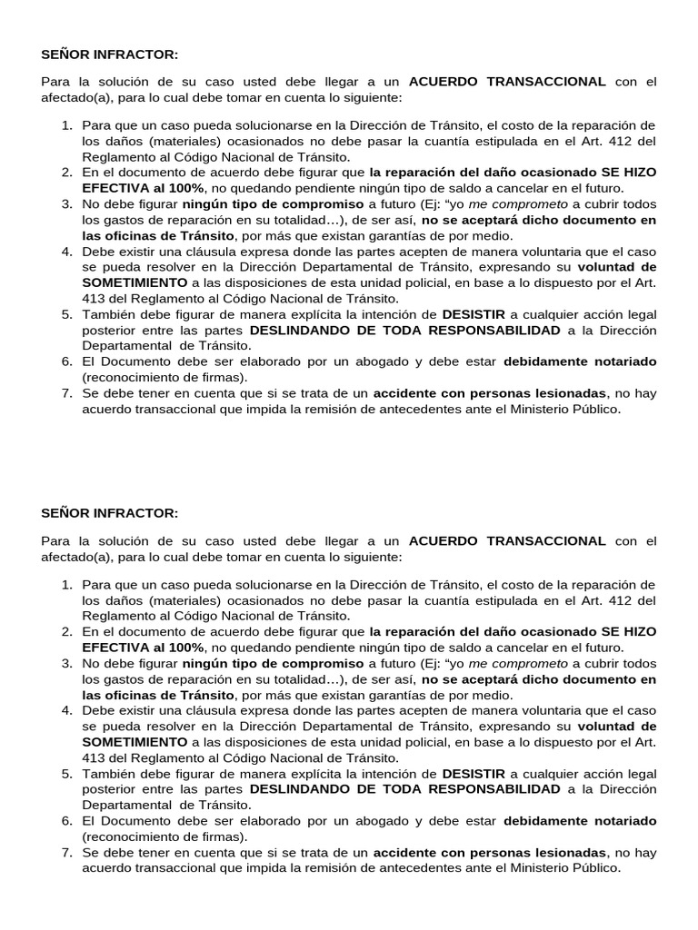 Recomendaciones Al INFRACTOR | PDF